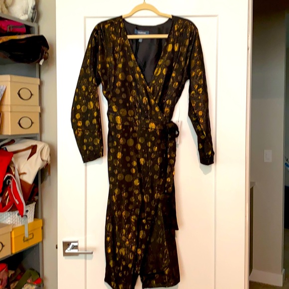 Modcloth | Dresses | Black And Gold Wrap Dress From Modcloth | Poshmark